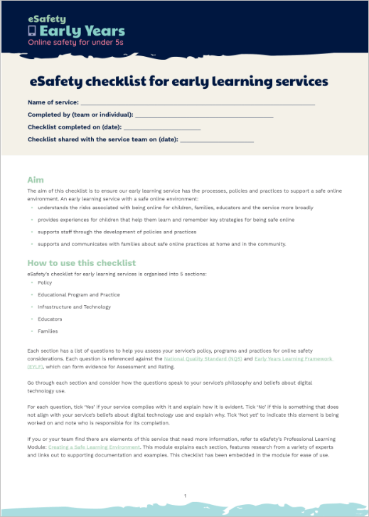eSafety checklist for early learning services | eSafety Commissioner